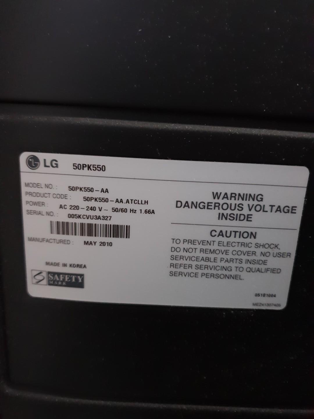 LG plasma 50 inch pk550, Home Appliances, TVs & Entertainment Systems ...