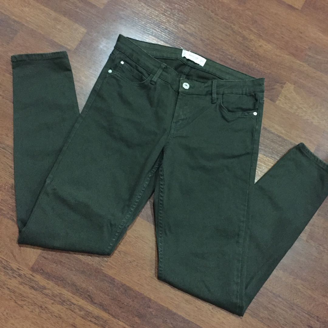 Mango Dark Green Colored Denim Pants, Women's Fashion, Bottoms, Jeans ...