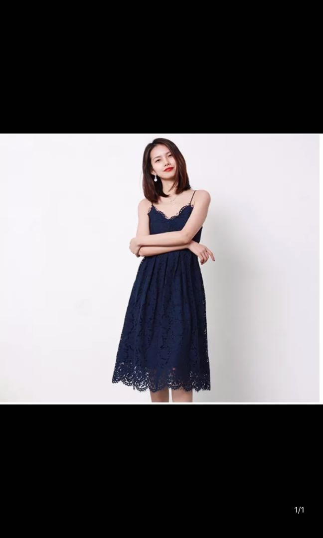 Dark blue lace midi dress, Women's Fashion, Dresses & Sets, Dresses on ...
