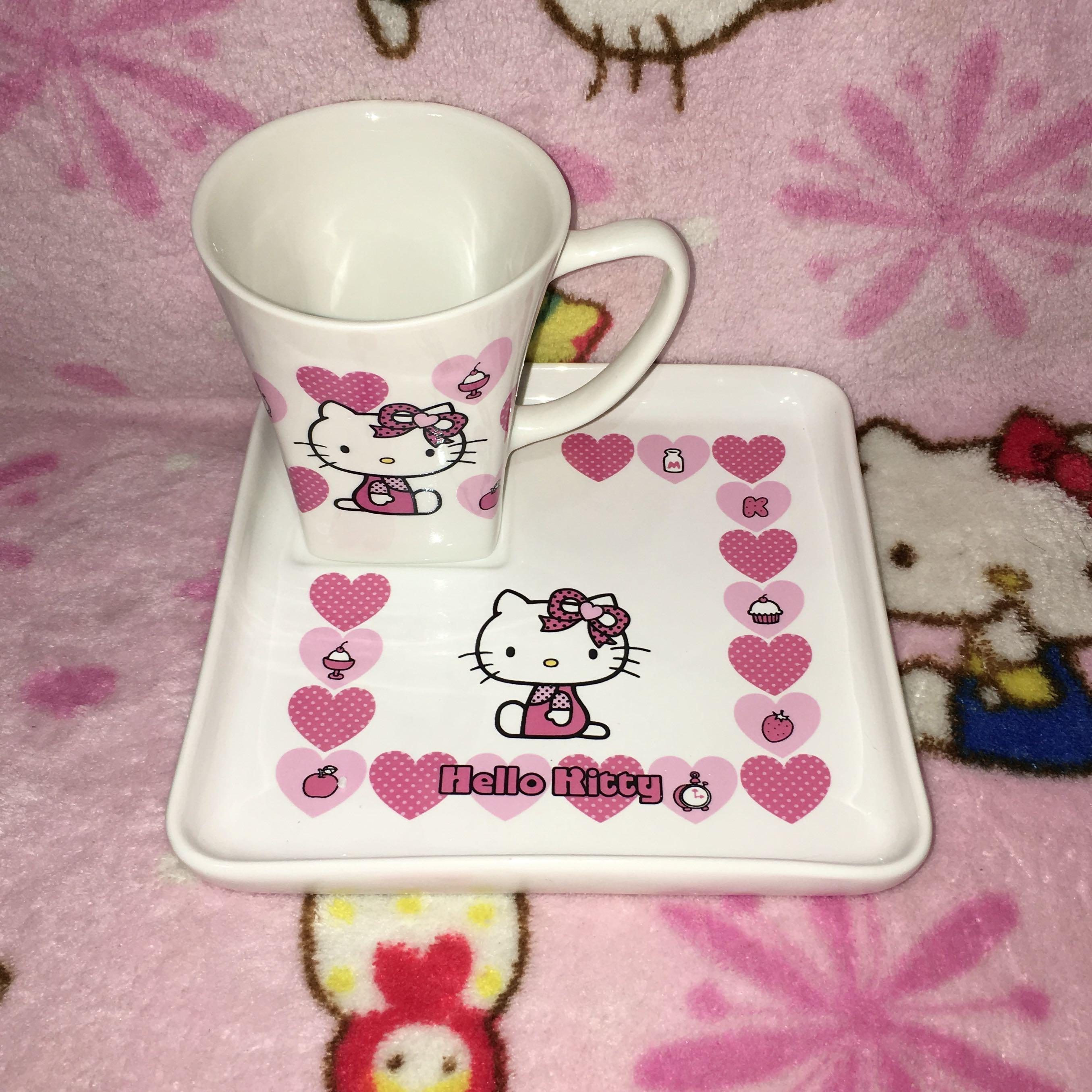 Hello Kitty Ceramic Square Plate With Small Mug, Furniture & Home ...