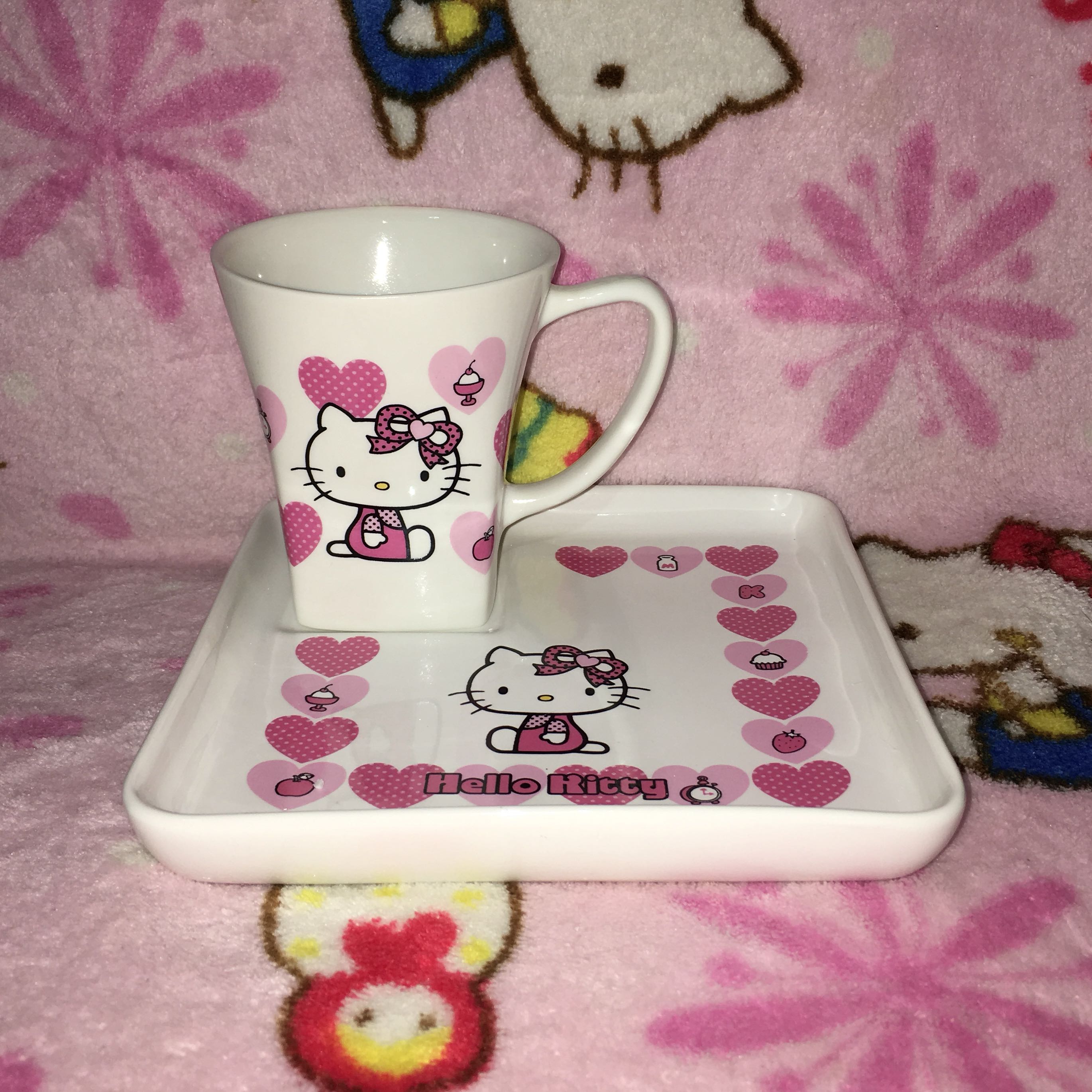 Hello Kitty Ceramic Square Plate With Small Mug, Furniture & Home ...