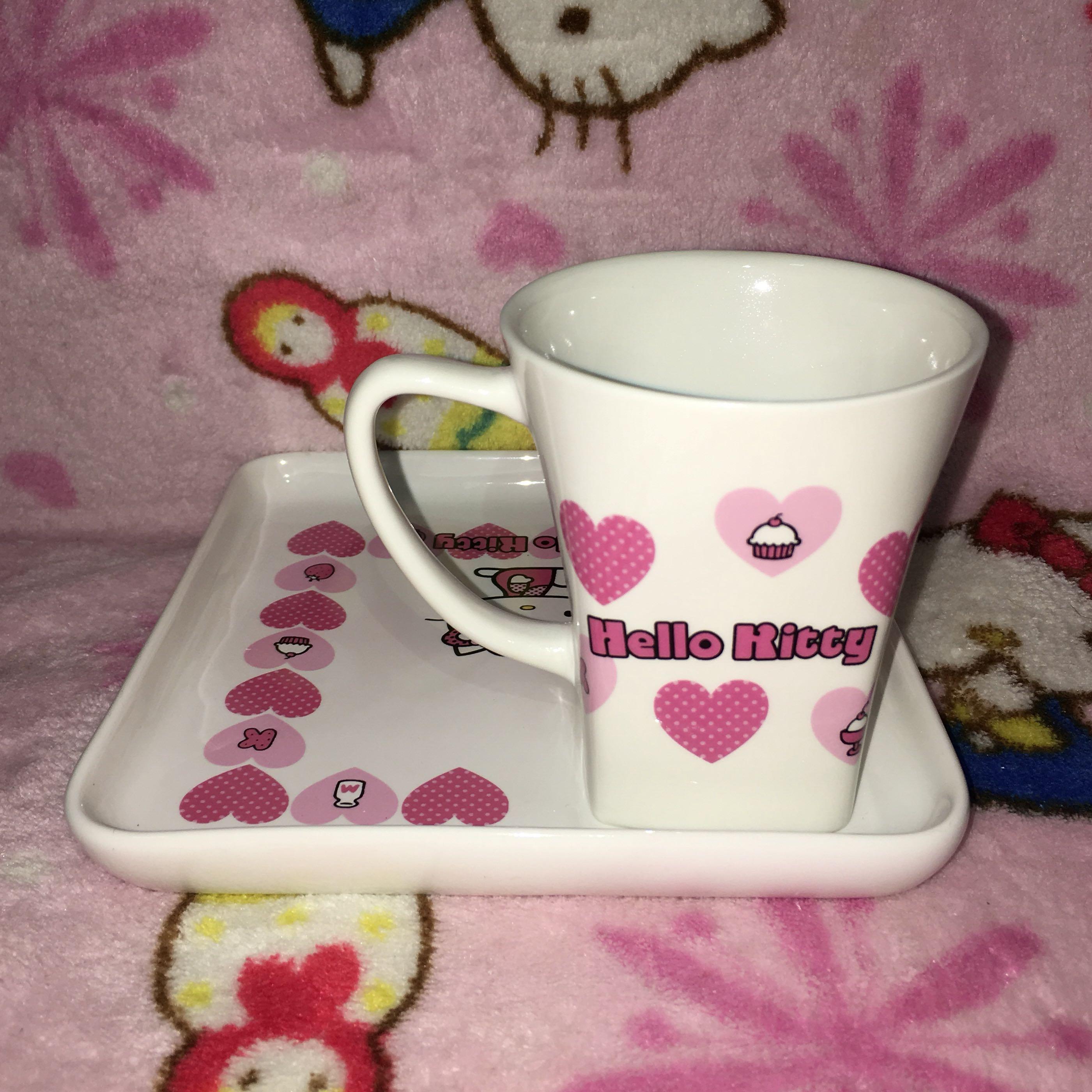 Hello Kitty Ceramic Square Plate With Small Mug, Furniture & Home ...