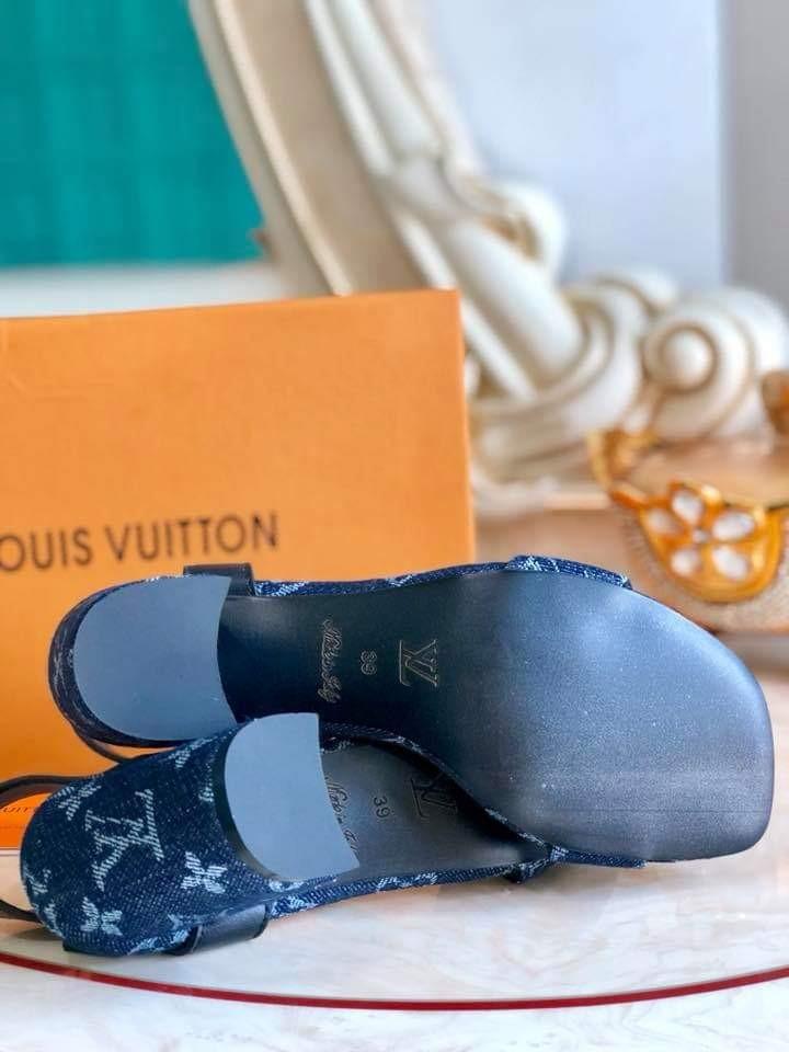 Louis Vuitton Denim Monogram Block Heels Sandals, Women's Fashion ...