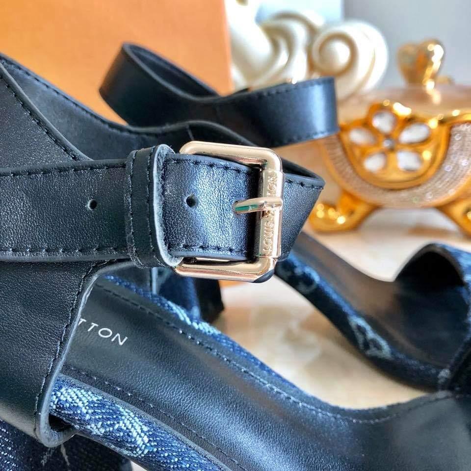 Louis Vuitton Denim Monogram Block Heels Sandals, Women's Fashion ...