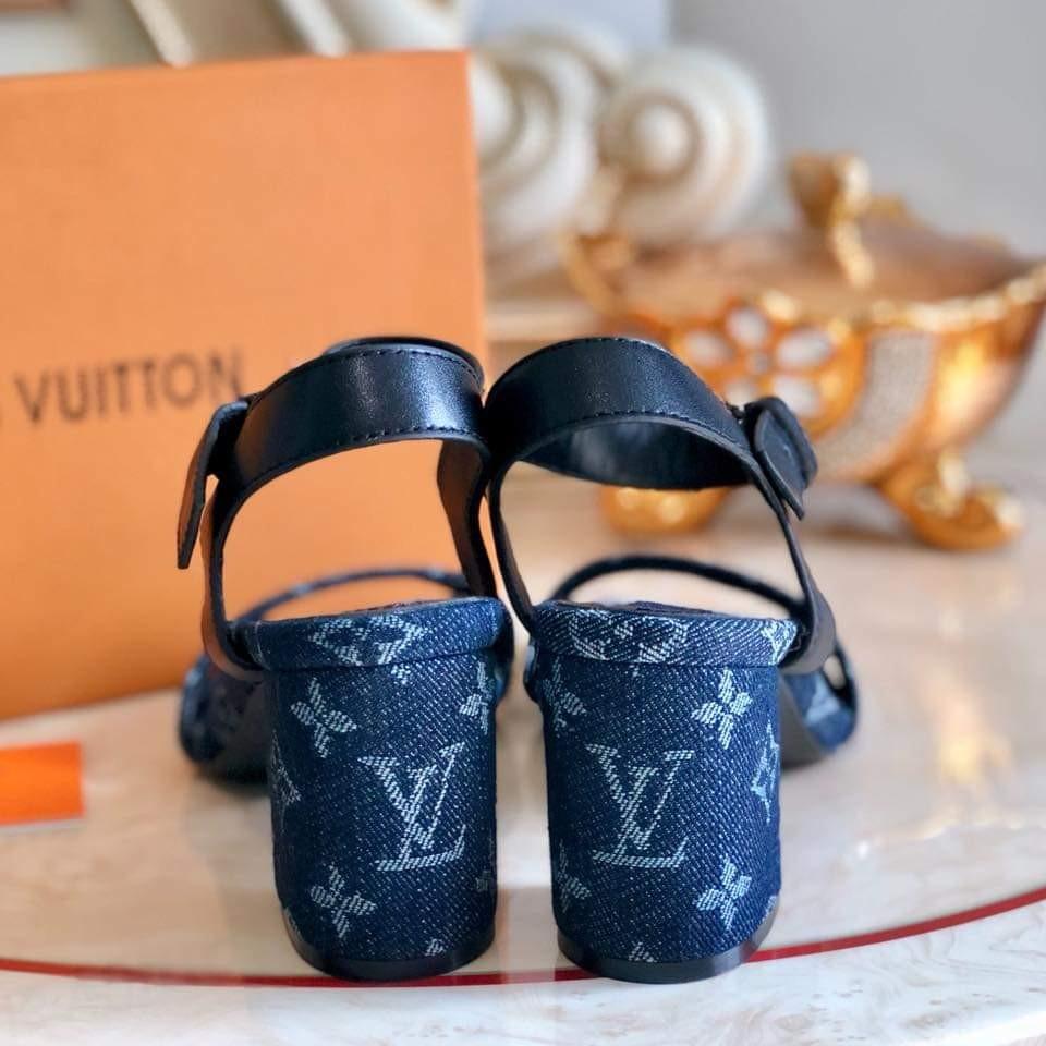 Louis Vuitton Denim Monogram Block Heels Sandals, Women's Fashion ...