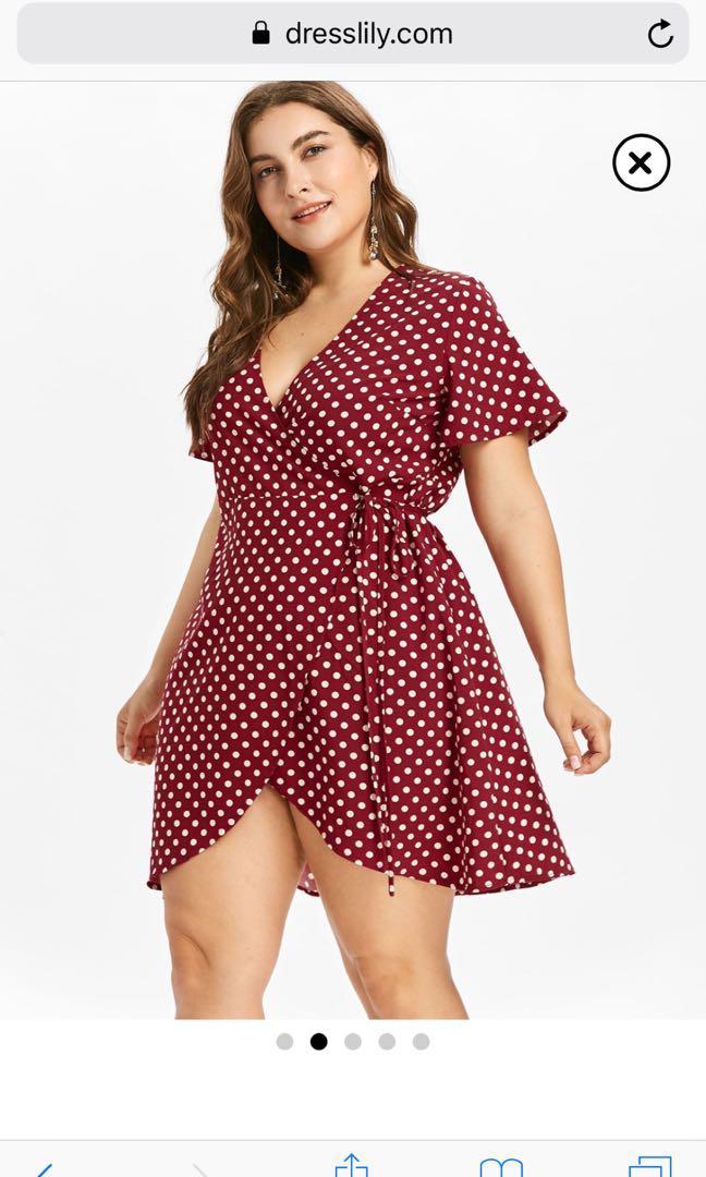 Buy plus size polka dot wrap dress cheap online