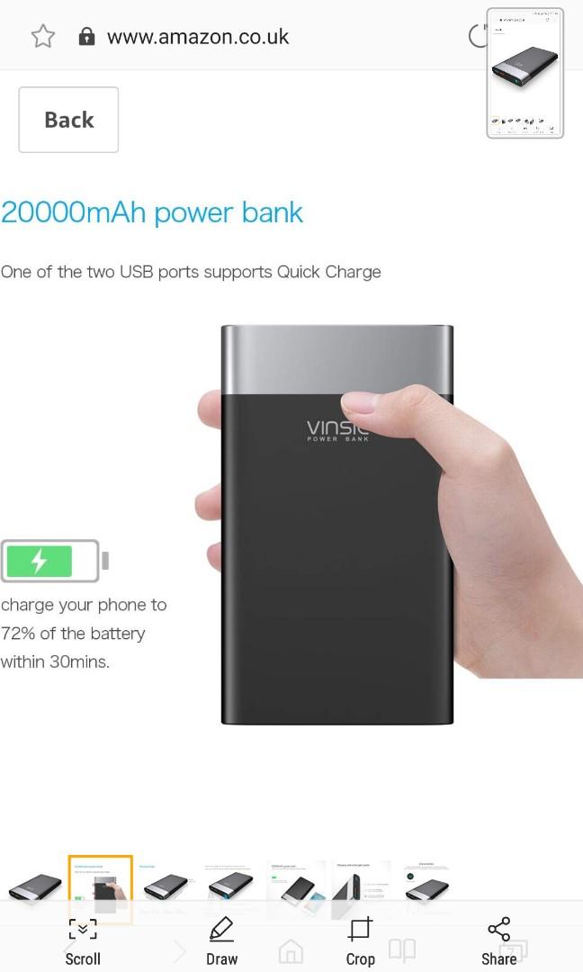 VINSIC 20000mAh Power Bank, Ultra Slim External Battery Pack Backup ...