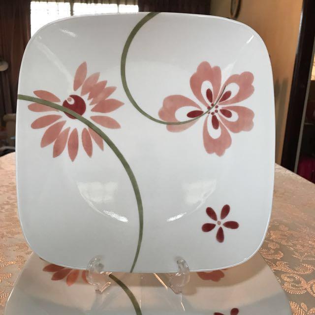 9 Pc Vintage Corning Ware Corelle Vitrelle Square Pretty Pink Flower ...