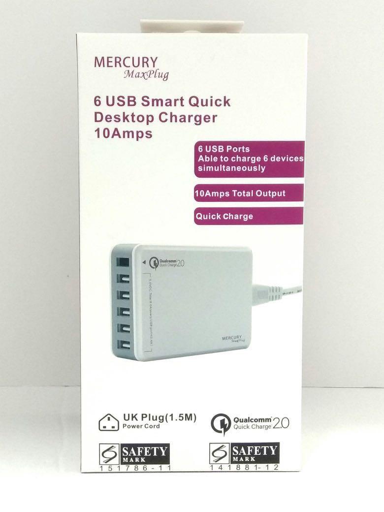 MERCURY MaxPlug 6 USB 10Amps Smart Quick Desktop Charger in Singapore ...