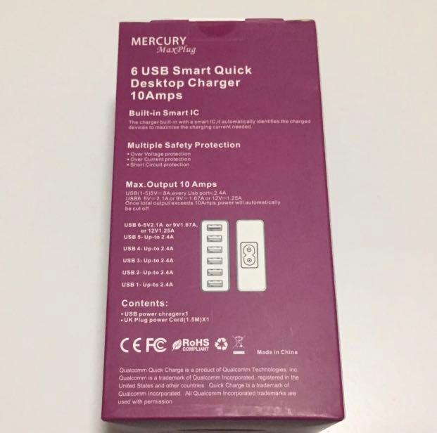 MERCURY MaxPlug 6 USB 10Amps Smart Quick Desktop Charger in Singapore ...