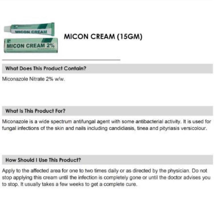 Micon Cream 2% Miconazole nitrate (15g) beacons health) on Carousell