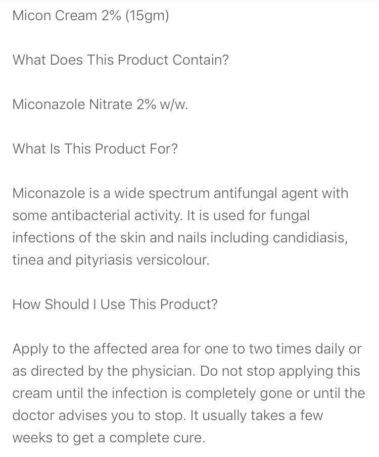 Micon Cream 2% Miconazole nitrate (15g) beacons health) on Carousell