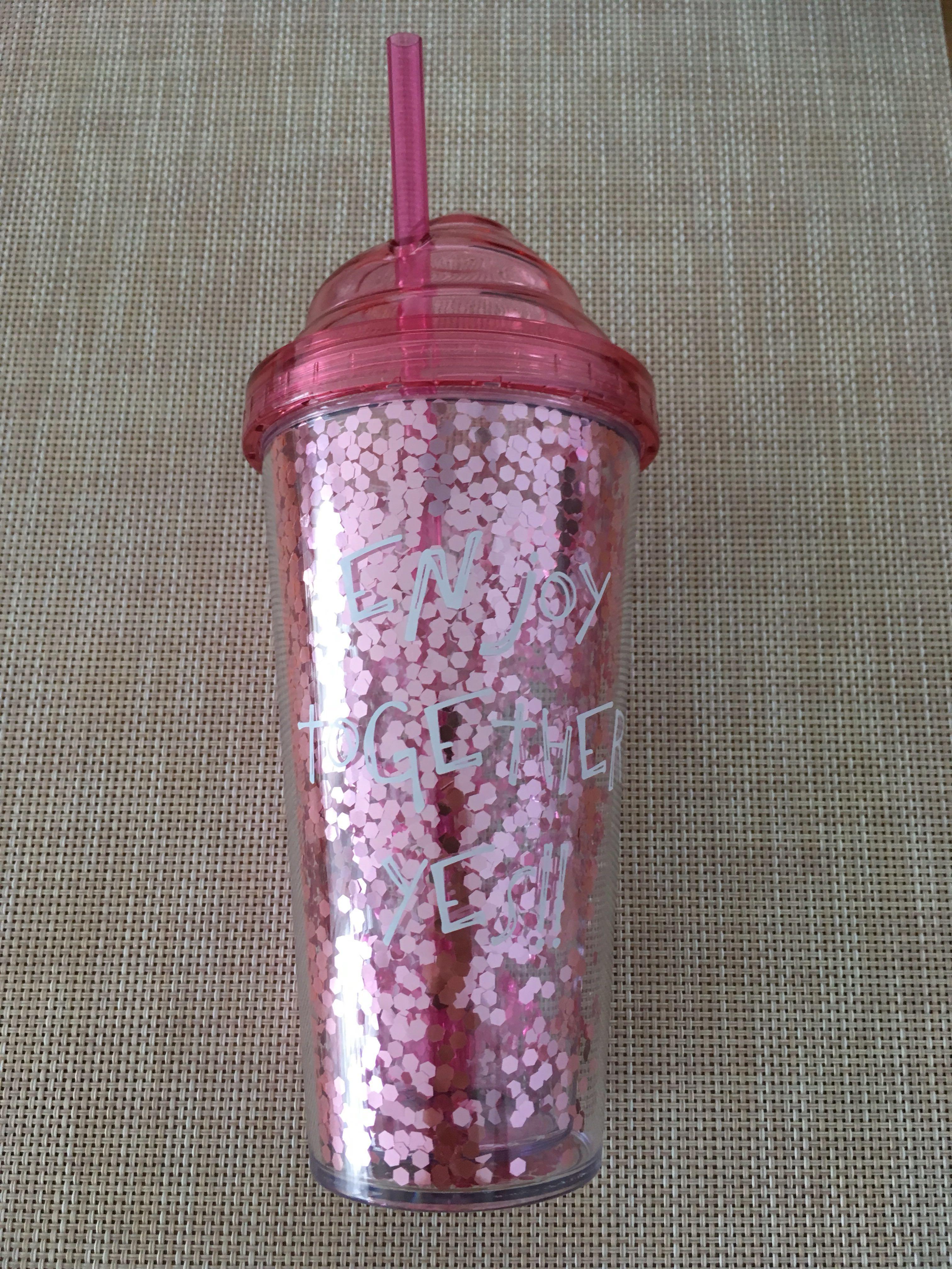 New miniso Enjoy together pink sparkles mug tumbler, Furniture & Home ...