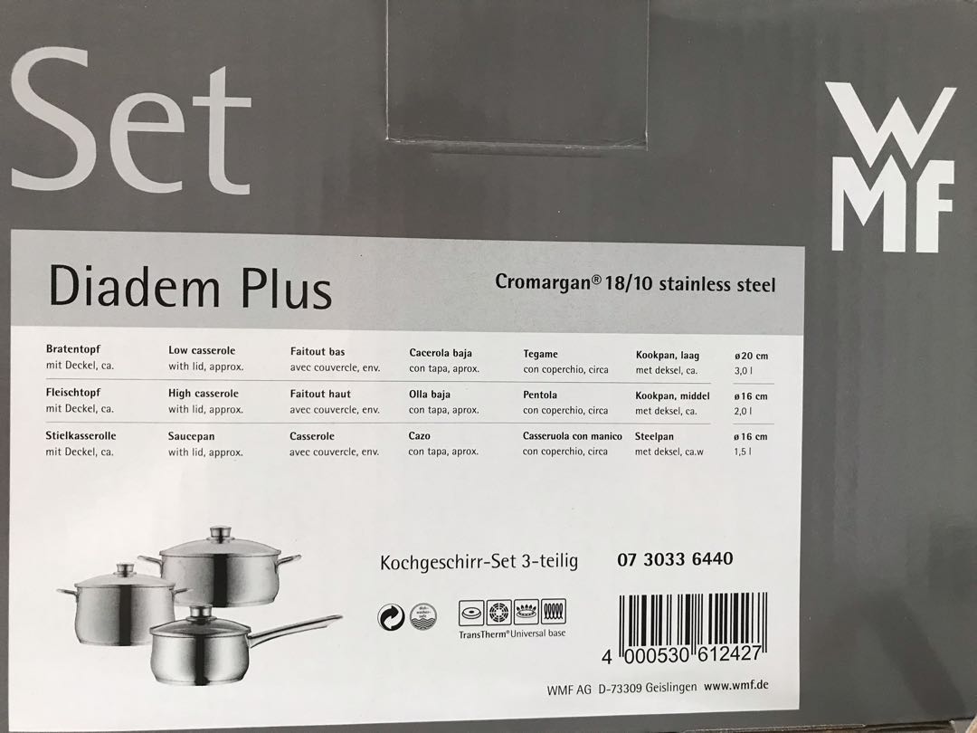 WMF Diadem Plus 3 pc set, Furniture & Home Living, Kitchenware ...