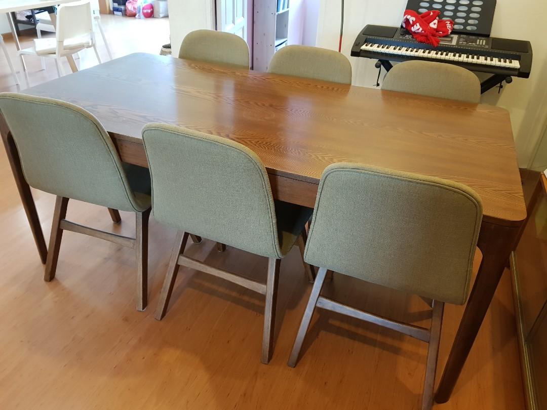 Pre-loved Dining Table and 6 Chairs, Furniture & Home Living, Furniture ...
