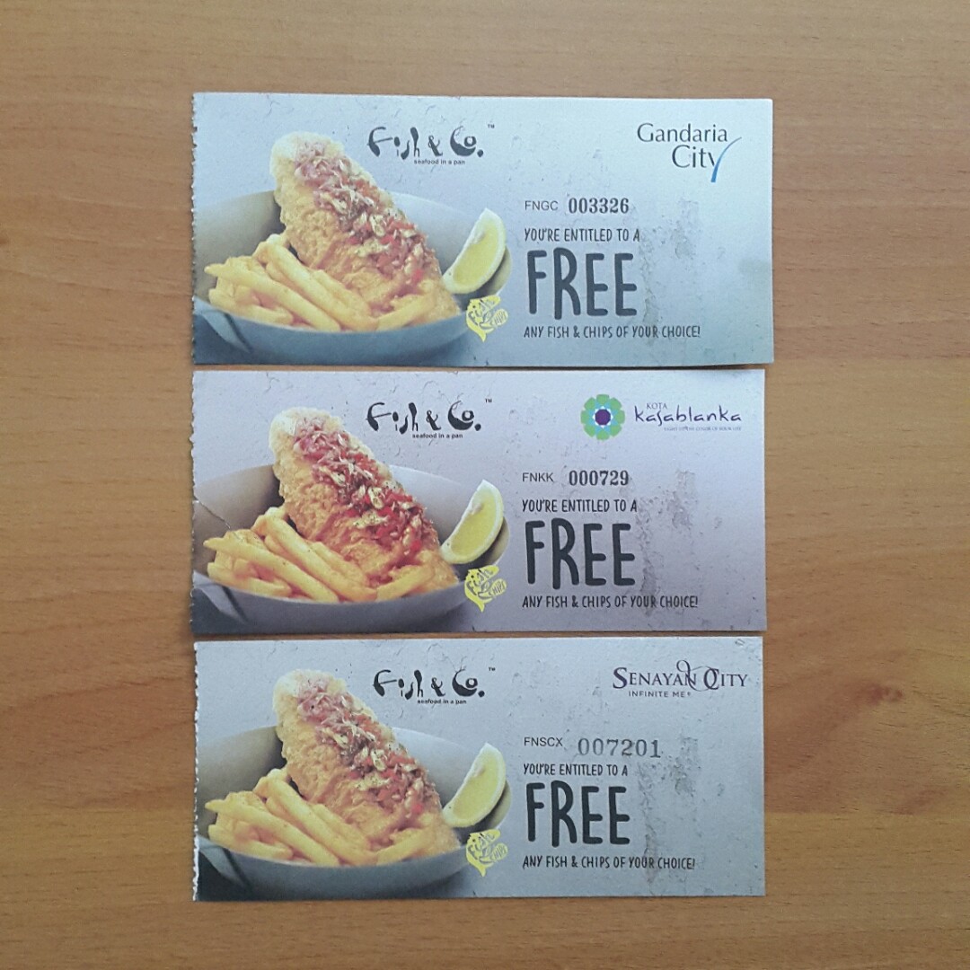 Fish & Co. FREE Fish & Chips Voucher, Tiket & Voucher, Kartu Hadiah ...