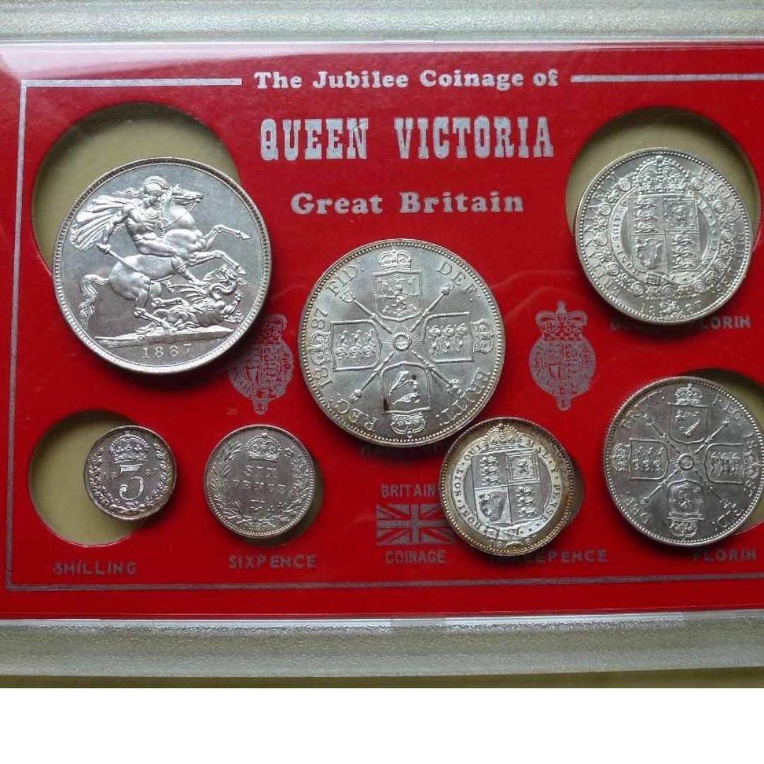 1887 sets of Victoria silver coins , Crown to Three pence, Hobbies ...