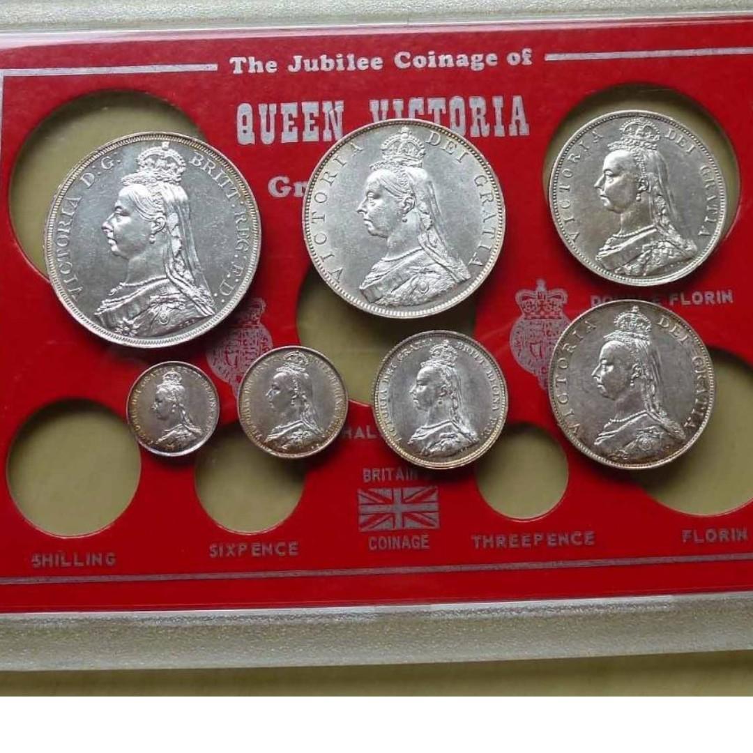 1887 sets of Victoria silver coins , Crown to Three pence, Hobbies ...