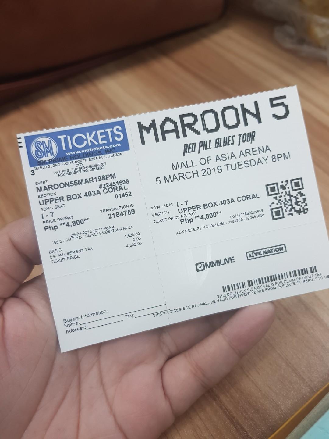 Maroon 5: Red Pill Blues Tour (2 tickets), Tickets & Vouchers, Event ...