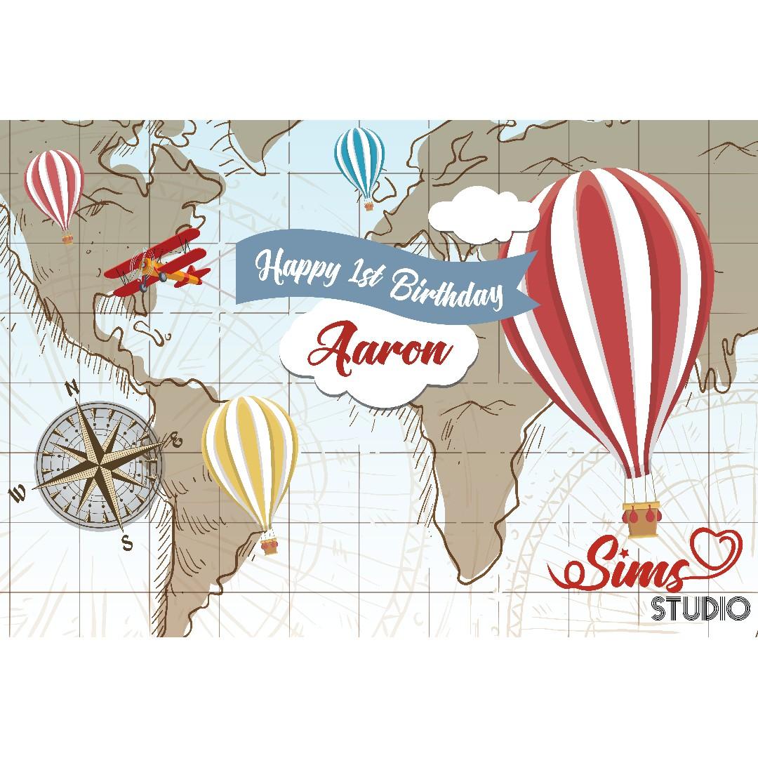 Personalized Vintage Hot Air Balloon Birthday Printable Backdrop, Hot ...