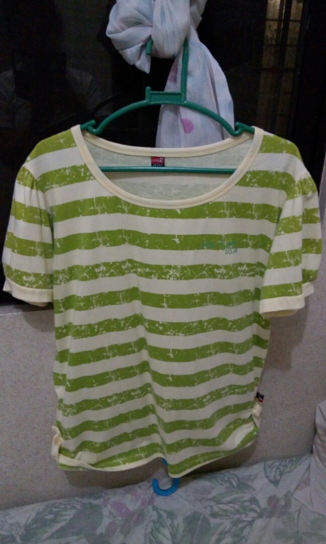 CLUB R JEANS Light Yellow and Yellow-Green Striped Top, Women's Fashion ...