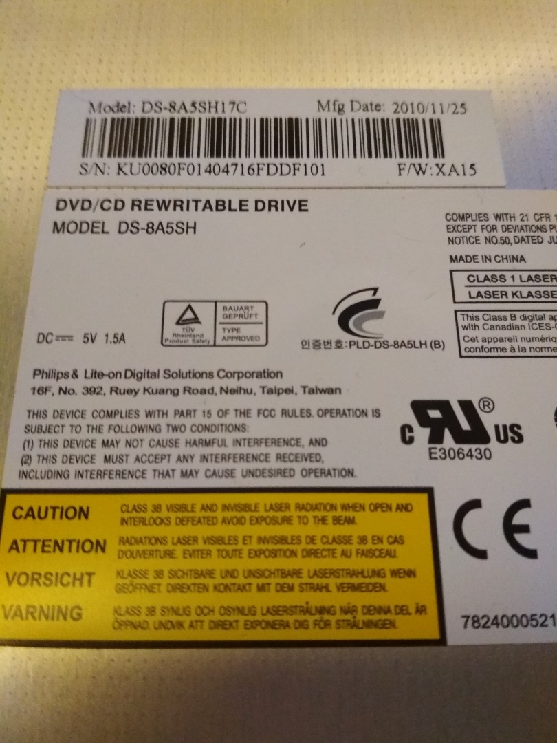 Philips DVD/CD Rewritable Drive Model DS-8A5SH, Computers & Tech, Parts ...