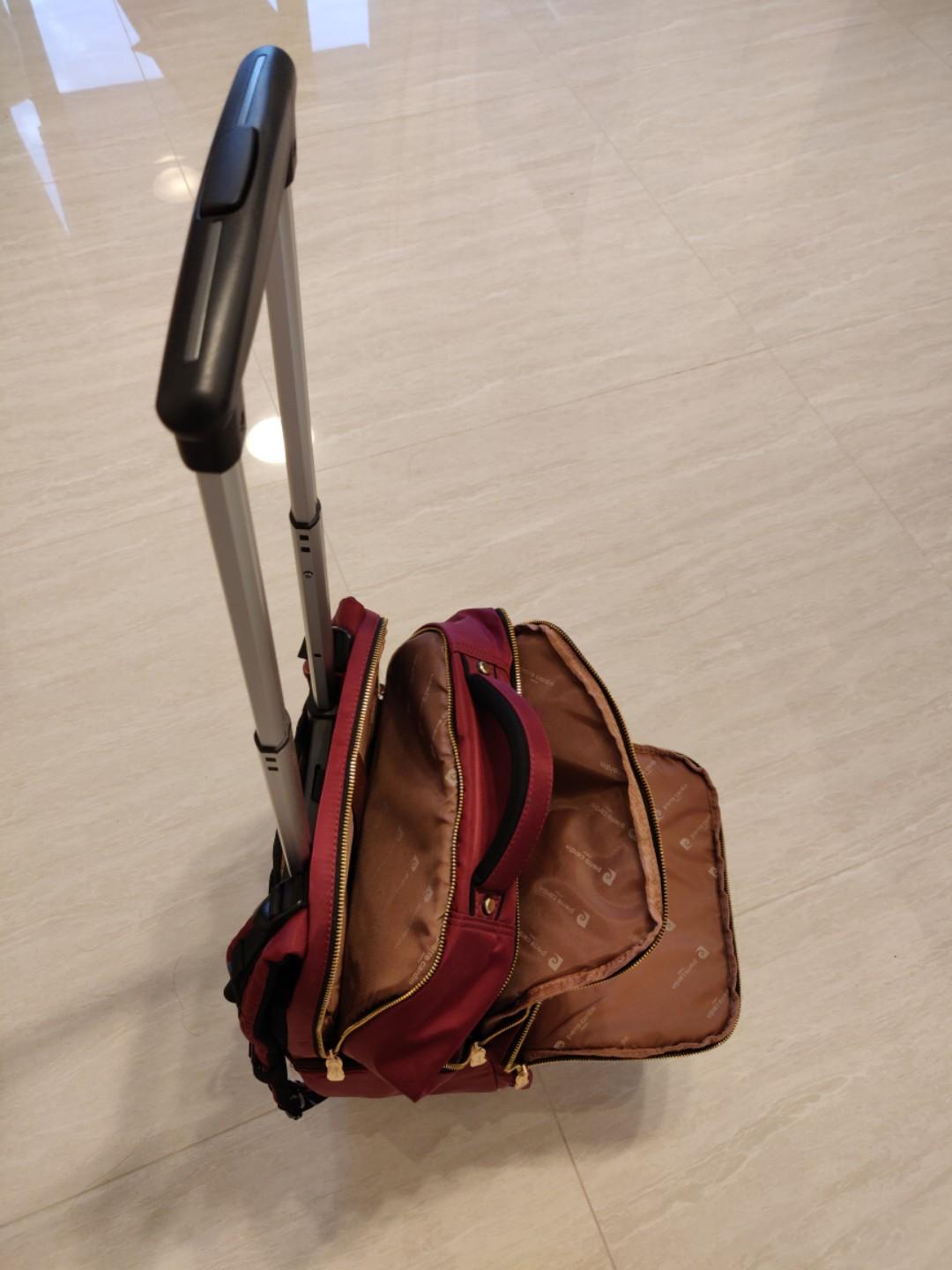 Stylish wine red Pierre Cardin backpack wih detachable trolley -18 inch ...