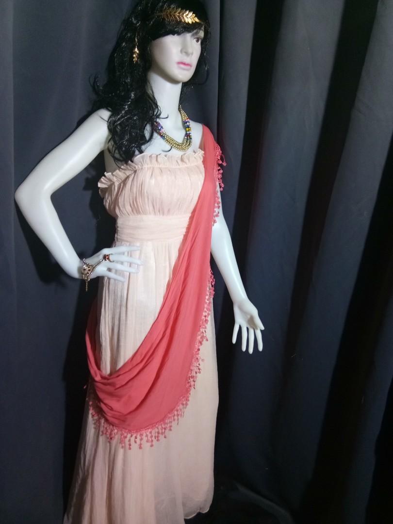 Greek goddess Roman toga with headdress and necklace, Women's Fashion ...