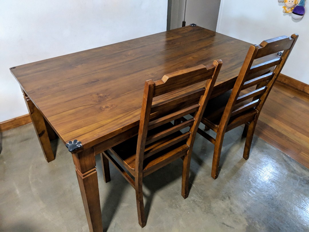 Solid Teak Wood Dining Table, Furniture & Home Living, Furniture ...