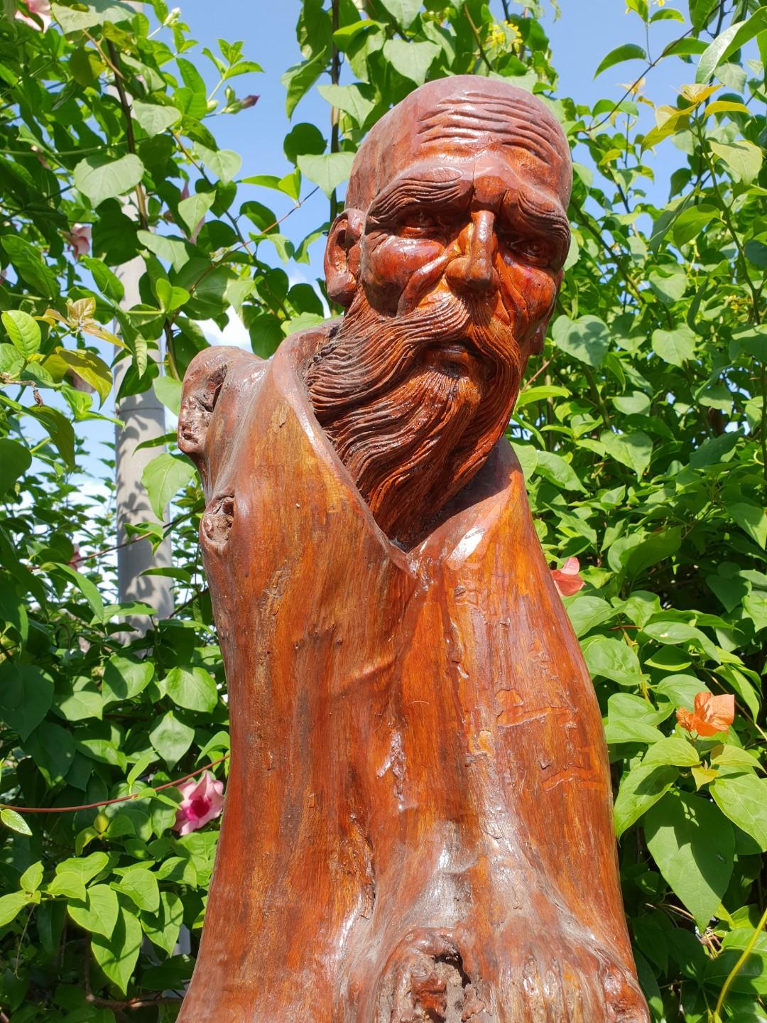 6.6 feet tall old man sculpture wood tree trunk carving heavy ...