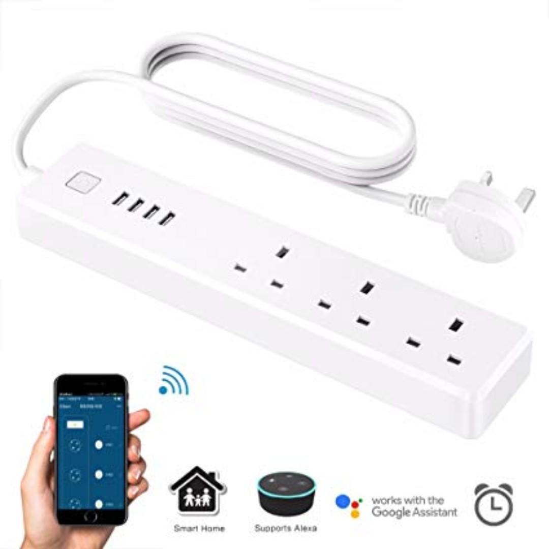 Wifi Smart Power Strip, Multi Plug Sockets With 3 AC Outlets 4 USB Port ...