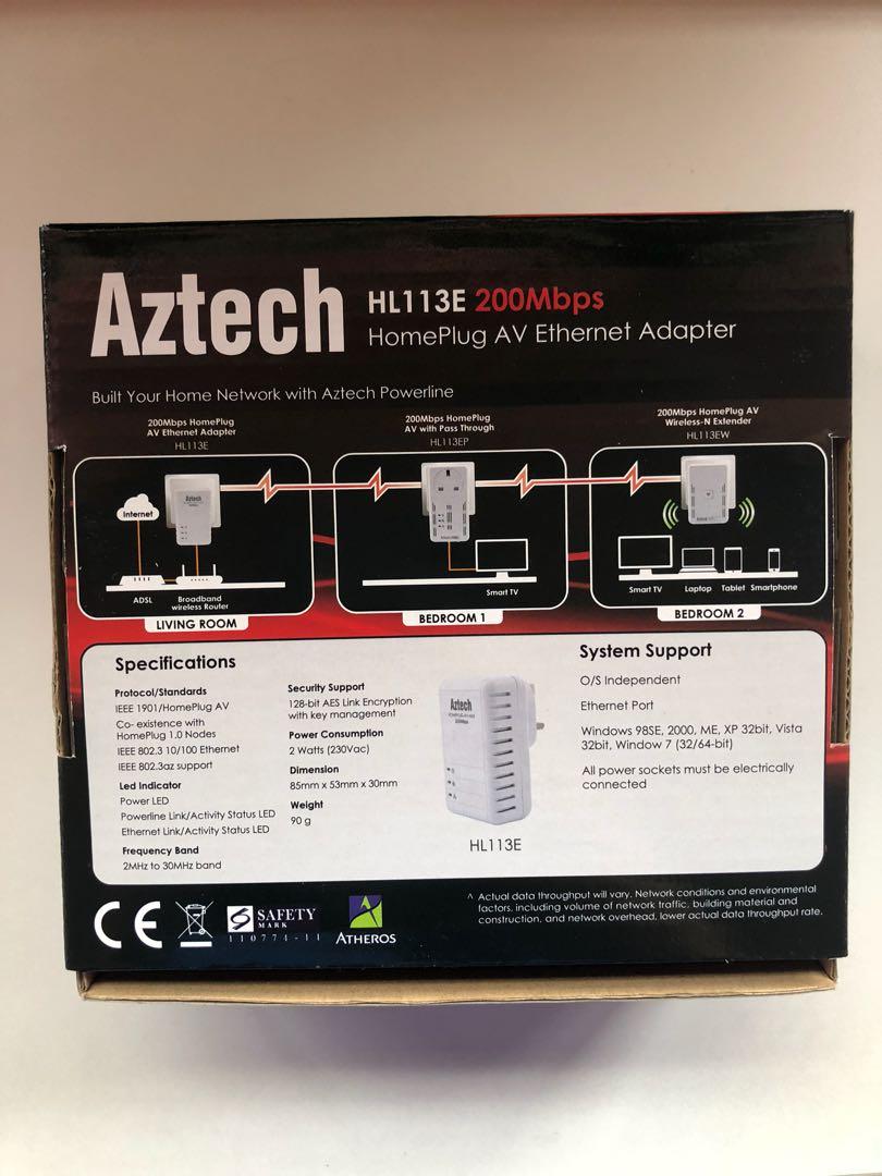 Aztech Homeplug AV Ethernet Adapter, Computers & Tech, Parts ...