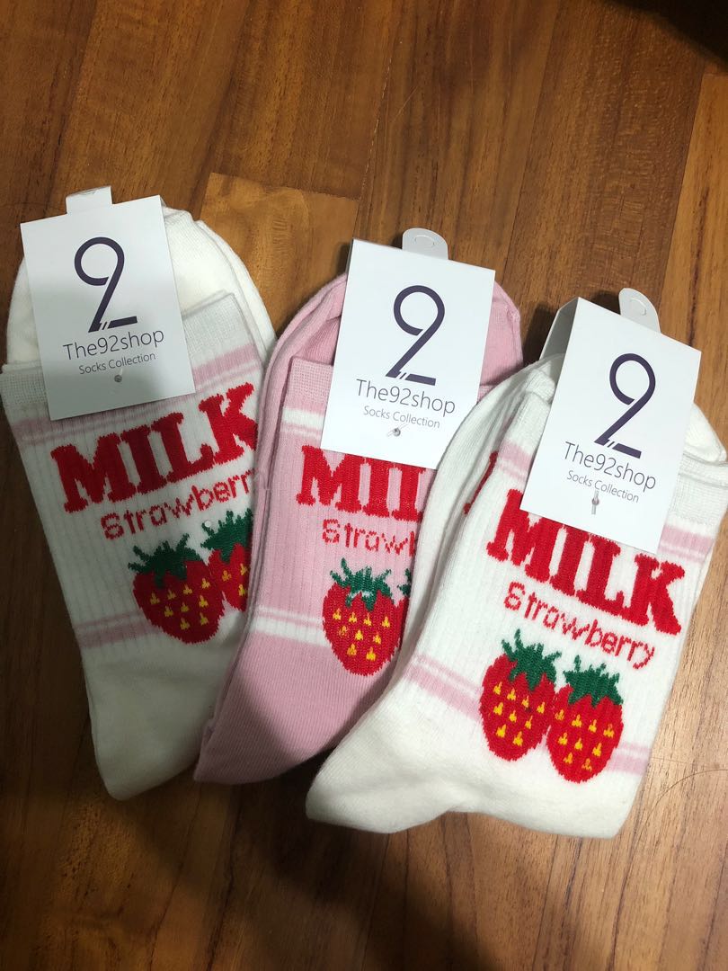 cute strawberry milk socks, Women's Fashion, Watches & Accessories ...