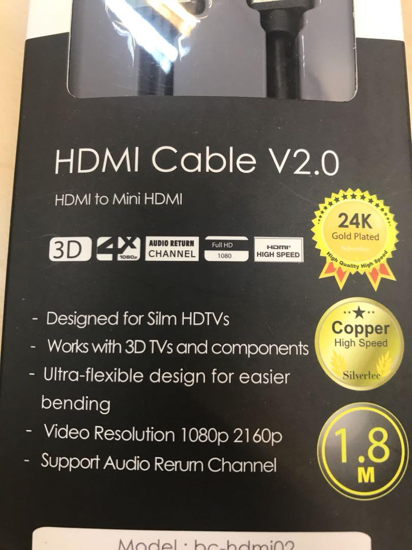BN HDMI Cable V2.0 HDMI to Mini HDMI 1.8M, Computers & Tech, Parts ...