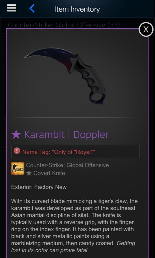 Karambit | Doppler phase 1, Video Gaming, Gaming Accessories, Game Gift Cards & Accounts on ...