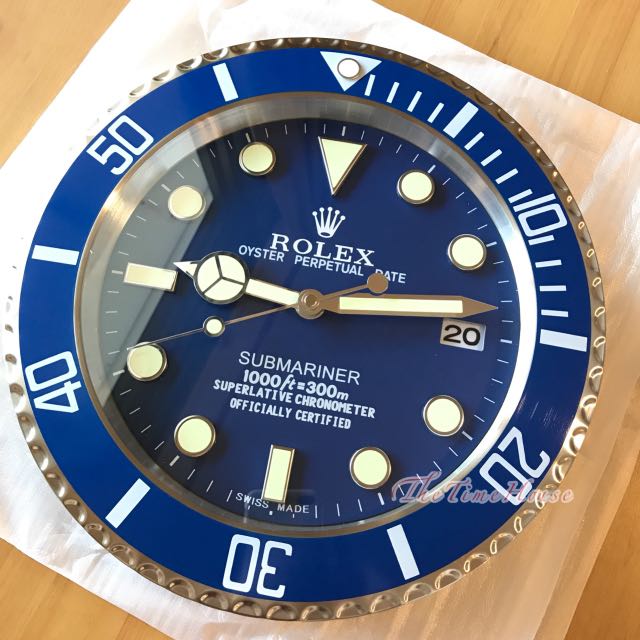 Rolex Blue Submariner Wall Clock, Furniture & Home Living, Home Decor ...