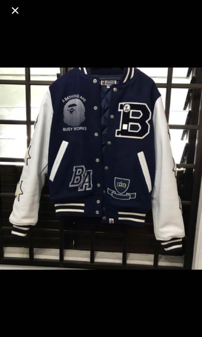 BAPE BAPESTA VARSITY NAVY BLUE JACKET, Men's Fashion, Tops & Sets ...