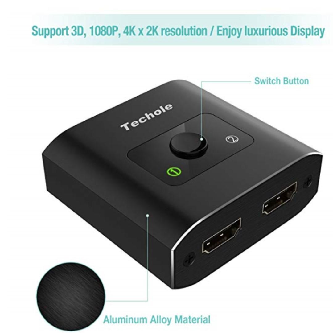 P9 HDMI Splitter, Techole Aluminum HDMI Switch Bi-direction 1 In 2 Out or 2 Input to 1 output ...