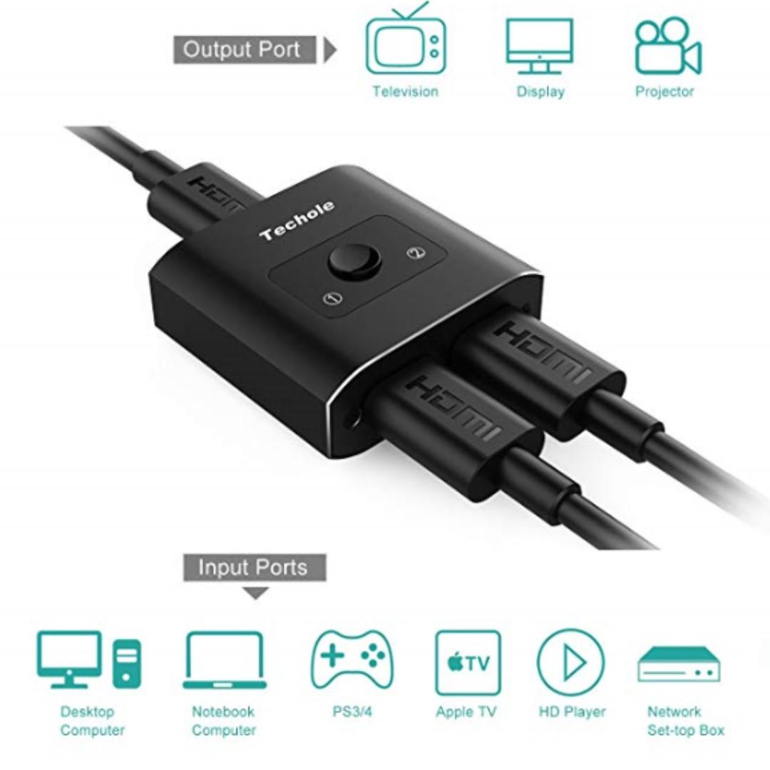 P9 HDMI Splitter, Techole Aluminum HDMI Switch Bi-direction 1 In 2 Out or 2 Input to 1 output ...