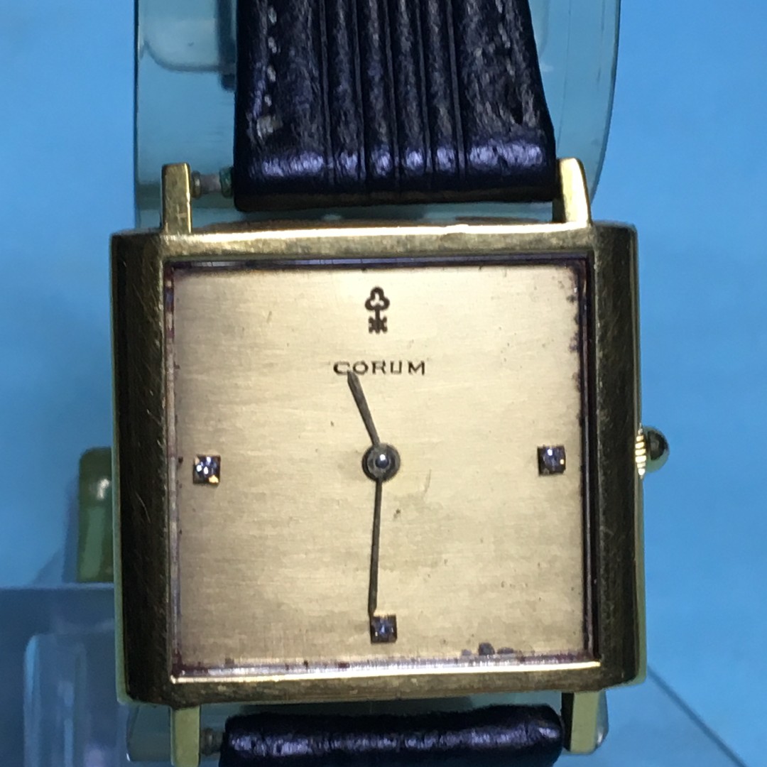 Vintage CORUM Mechanical Square Face Gold Watch Leather Band, Luxury ...