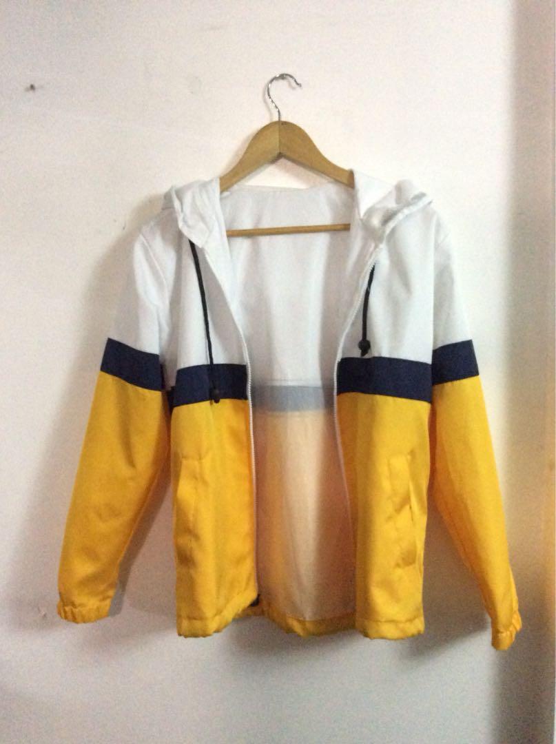Windbreaker Blue-Yellow Jacket, Women's Fashion, Coats, Jackets and ...