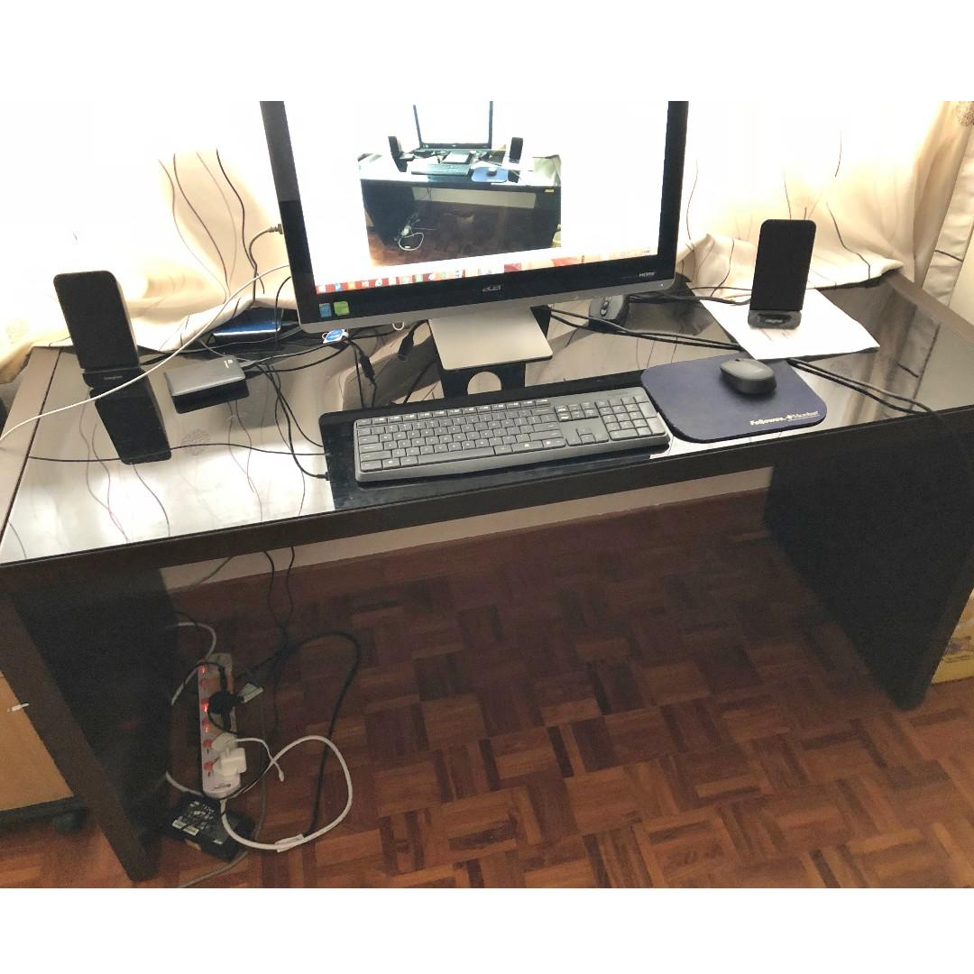Computer Desk c/w with Dark Tinted Glass Top, Furniture & Home Living ...
