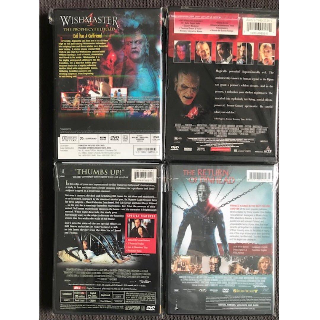 DVDs - Set of 4 (Wishmaster 4 / Wishmaster / The Haunting / Hellraiser ...