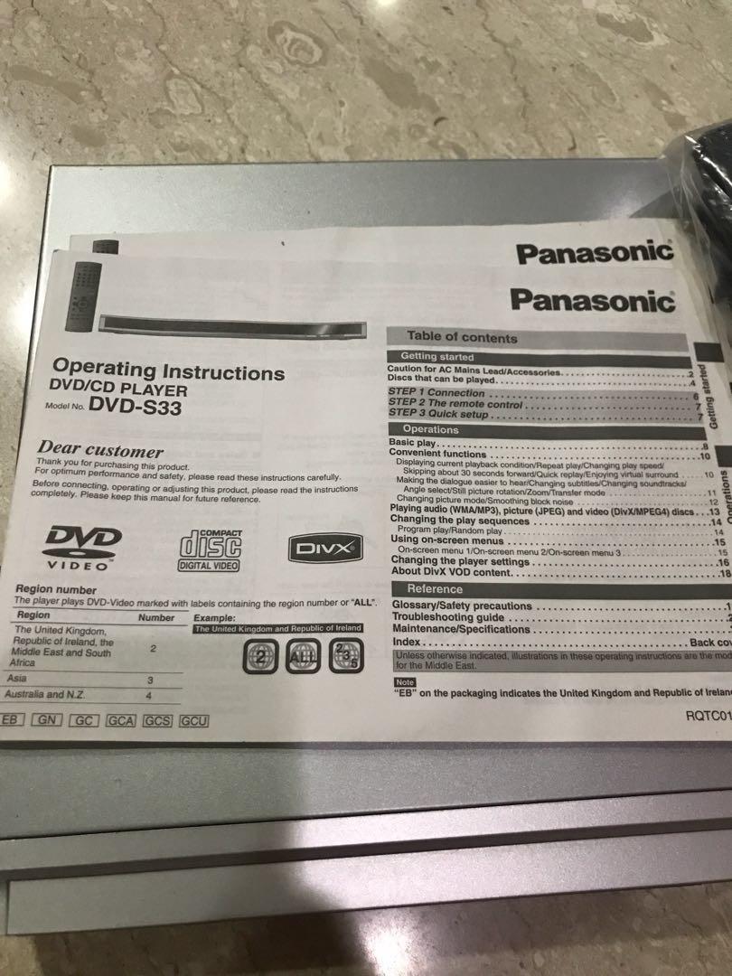Panasonic DVD/CD player DVD-S33, TV & Home Appliances, TV ...