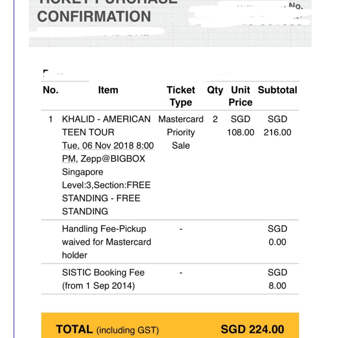 2x Khalid Concert Tickets - FREE STANDING, Tickets & Vouchers, Event ...