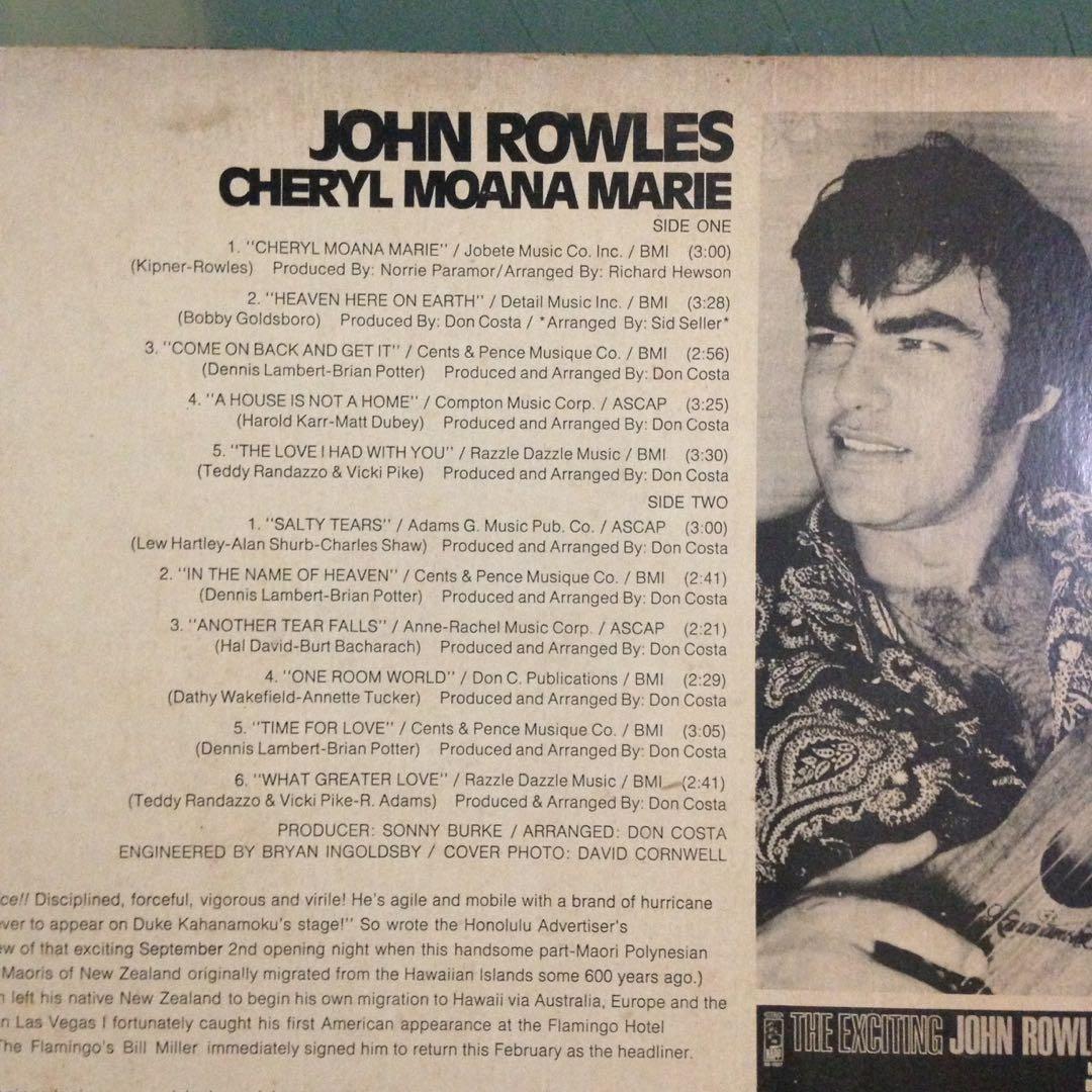 Lp John Rowles (Cheryl Moana Marie) vinyl record, Hobbies & Toys, Music ...