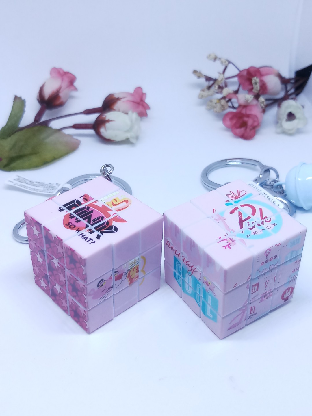 Miniso Pink Phanter Rubic Cubes bagcharm keychain, Women's Fashion ...