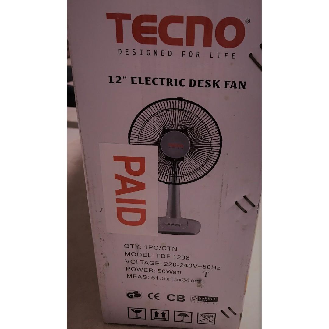 New - TECNO 12" Desk Fan TDF1208, Furniture & Home Living, Lighting ...