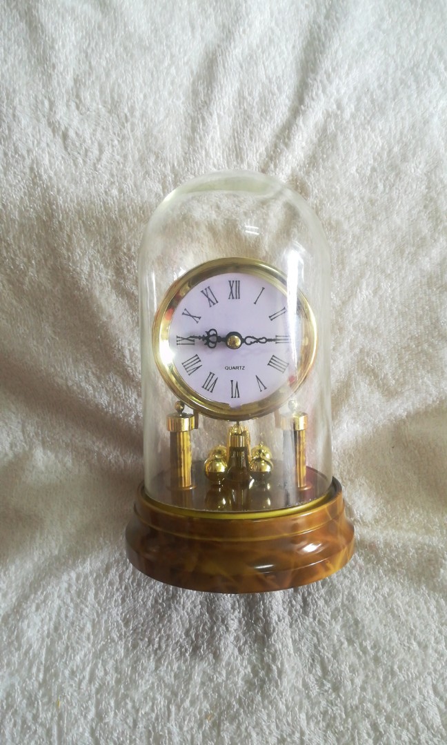 Vintage Glass Dome Pendulum Table Clock, Furniture & Home Living, Home ...