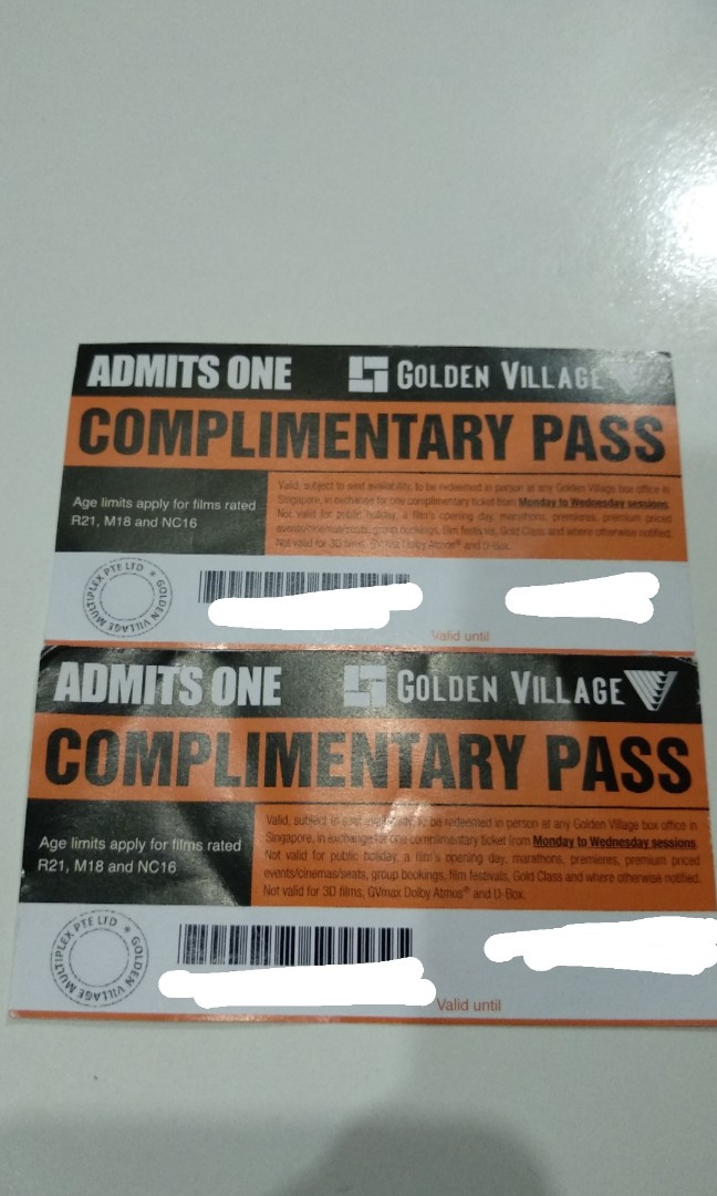 Golden village complimentary pass, Tickets & Vouchers, Vouchers on ...